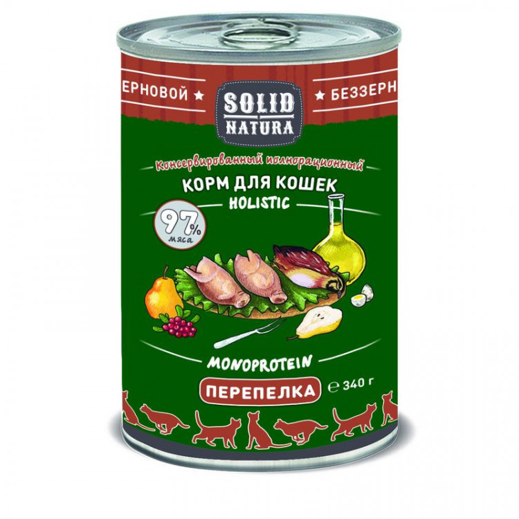 Консервы Solid Natura Holistic с перепелкой для кошек - 340 г х 12 шт - купить в Москве | КотМатрос